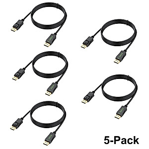 DisplayPort to DisplayPort Cable 6ft 5-Pack, DP to DP Display Port Cable UHD High Speed Cord 2K@144Hz, 2K@165Hz, 4K@60Hz, 3D for Laptop Display Docking Station
