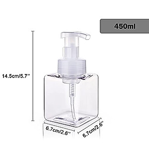 Hethyo Foaming Soap Dispenser 3 Pcs 250ml/8.5oz Square Refillable Plastic Hand Pump Bottle for Liquid Soap Shampoo Body Wash (Clear)