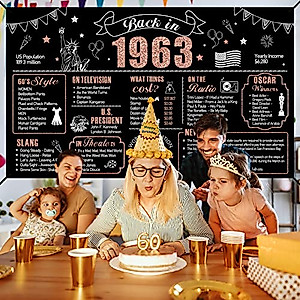 Large 60th Birthday Banner Backdrop Decorations for Women, Rose Gold Back in 1963 Happy 60 Birthday Sign Poster Party Supplies, Sixty Bday Photo Background Decor for Outdoor Indoor