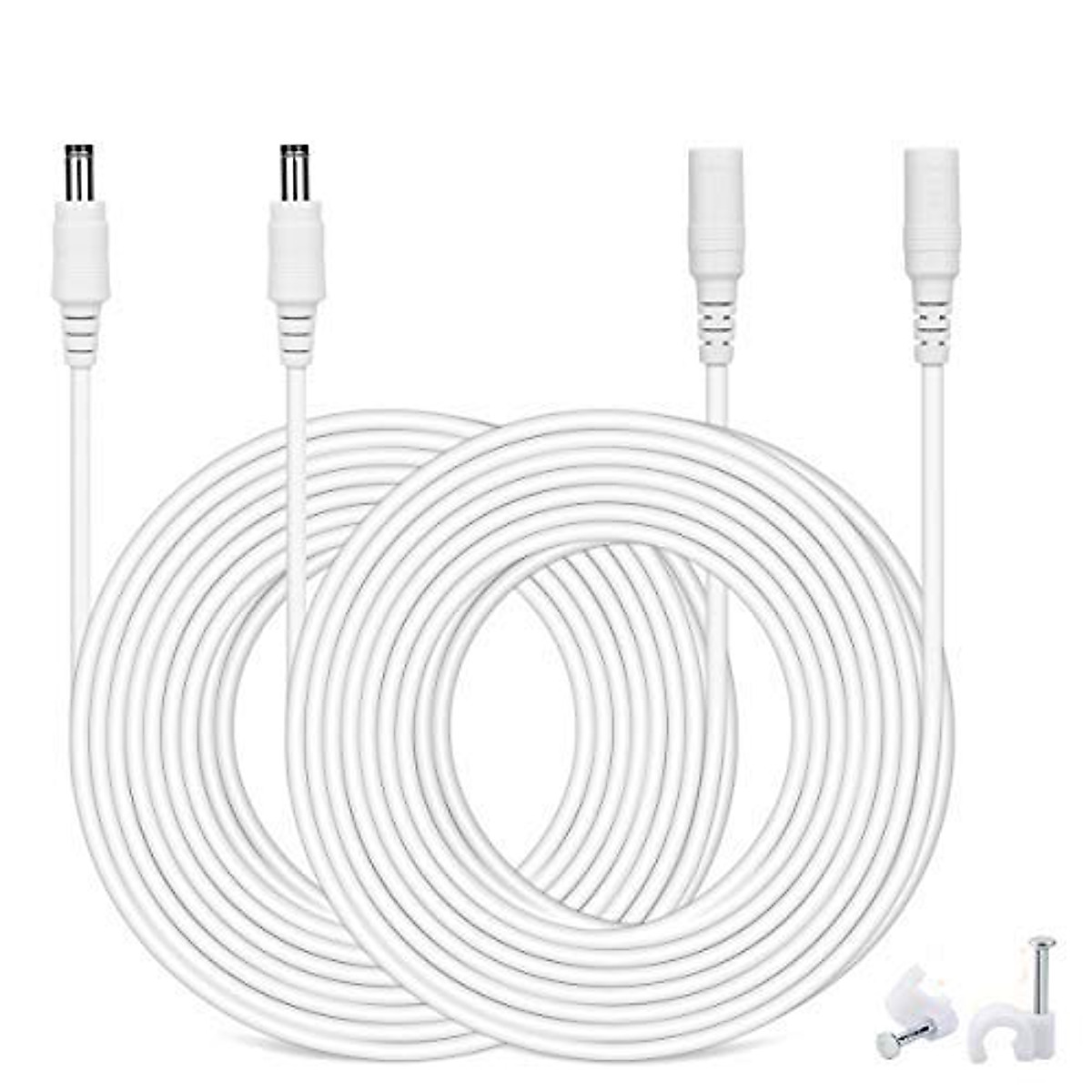 DC Power Extension Cable, 33ft 2Pack 2.1mmx5.5mm DC Plug Power Supply Adapter Extension Cord 20AWG Power Cord Compatible with 12V,24V Wireless CCTV IP Security Camera,Led Strip Lights(2pcs White)