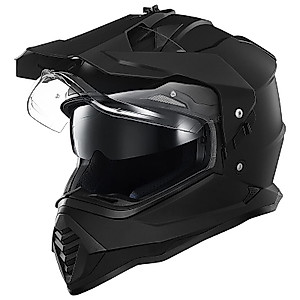ILM Dual Sport Adventure Motorcycle Helmet with Pinlock Compatible Sun Visor Snowmobile ATV Dirt Bike Off Road Casco Model WS902 (Matte Black, L)