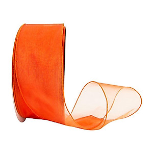 Ribbon Bazaar Sheer Organza Wired Ribbon - 100% Polyester Wire Edged Ribbon for Floral Decor, Table Arrangements, Apparel Embellishment & More - 1-1/2 inch Orange 25 Yards