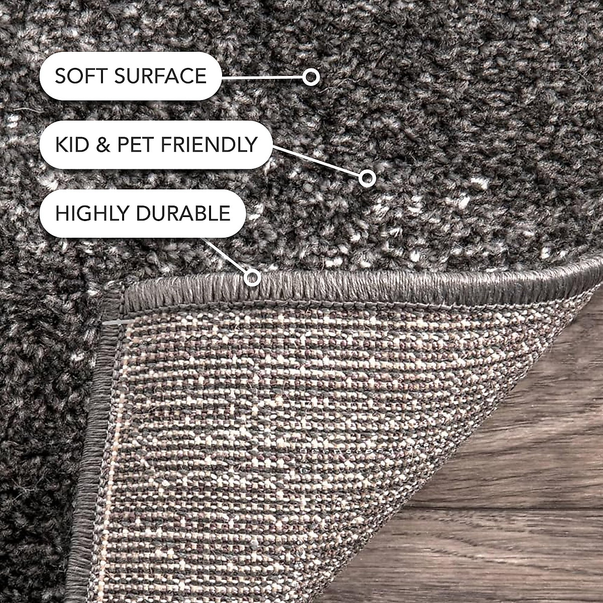 nuLOOM 2' x 3' Performance Indoor Area Rug, Non-Shed, Power Loomed High-Traffic Area Rug for Living Room, Bedroom, Home, Julene Charcoal