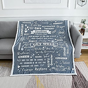 mami home get Well Soon Gift Blanket, Healing Thoughts Positive Energy Comfort Blanket, Flannel Fleece Sherpa Throw Blanket 60x50 (Grey, 60x50)