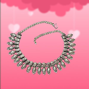 athizay Chunky Necklace Choker for women Indian oxidised silver fashion jewelry tribal inspired antique textured Chokers Metal jewellery (Flax Seed Bead)