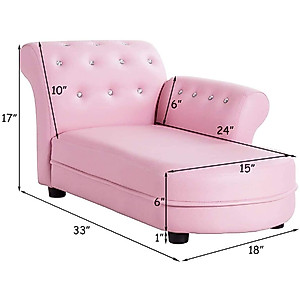 HOMGX Pink Kids Sofa, Princess Armrest Chair Couch with Ottoman & Embedded Crystal, Kids PVC Leather Sofa for Toddler Girls Bedroom