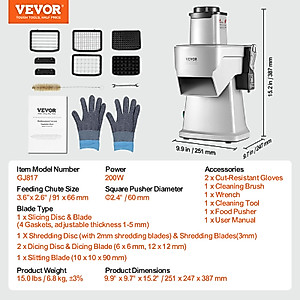 VEVOR Electric Vegetable Slicer, 4 in 1 Multifunctional Food Cutter, 200W Vegetable Chopper for Slicing Shredding Dicing and Slitting, with Cut-Resistant Gloves, for Commercial and Home Use