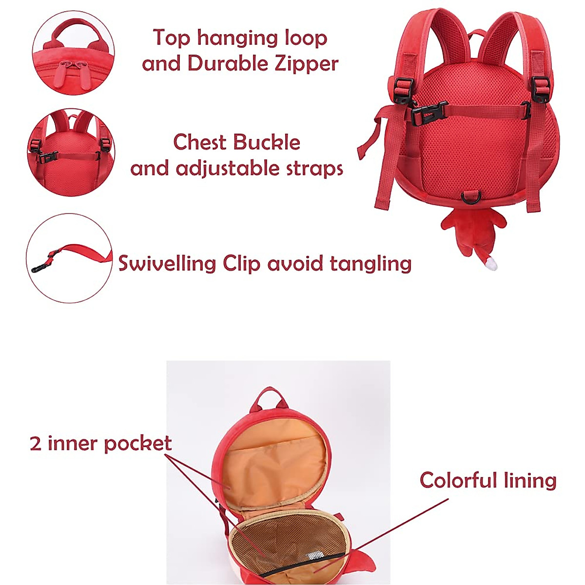 Kids happy Animal Backpack Leash for Toddlers,Baby Harness Backpack for Kids,Child Backpack Walking Leash,Plush Backpack Harness,Cute Backpack Leash,Toddler Tether Backpack (Fox)