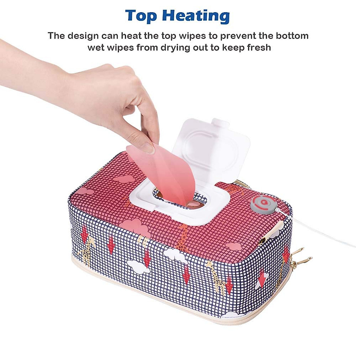 Portable Wipe Warmer Baby Wet Wipes Dispenser/Case/Holder Top Heating Large Capacity Baby Wipes Warmer Bag for Travel Outdoor Napkin Heating Box for Home/Car (Pink)