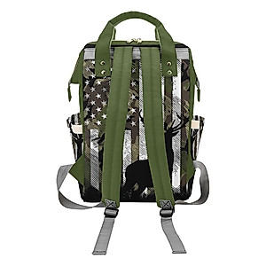 XOZOTY Camo American Flag Deer Antlers Diaper Bags with Name Waterproof Mummy Backpack Nappy Nursing Baby Bags Gifts Tote Bag for Women