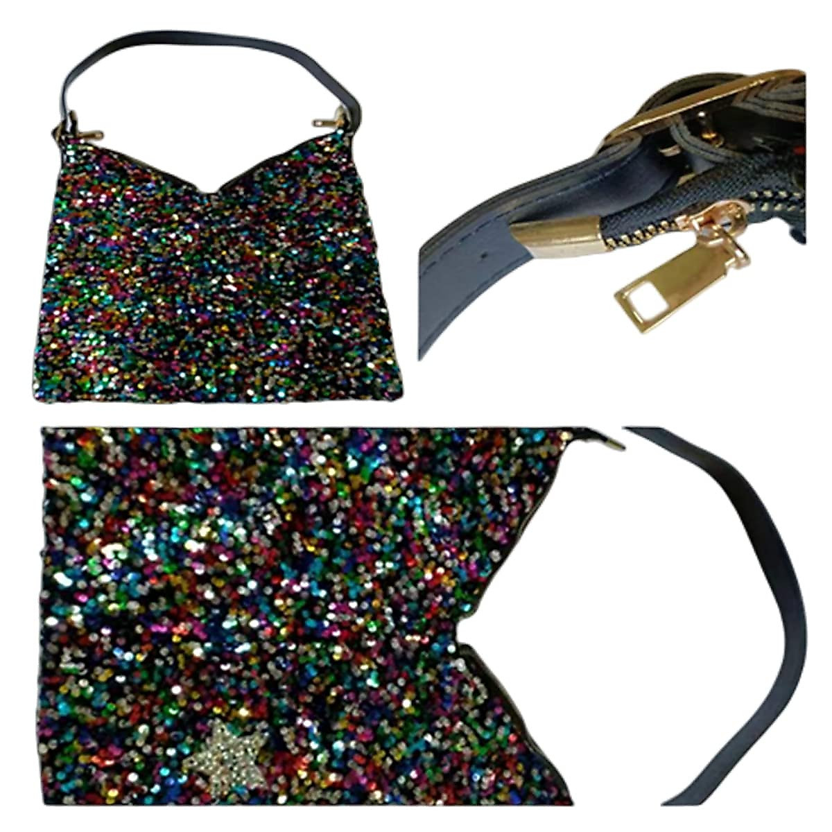 WIGUYUN Womens Mermaid Sequins Shoulder Bag Reversible Sequin Handbag Purse Sparkling Tote Shiny Hobo Bag,Black