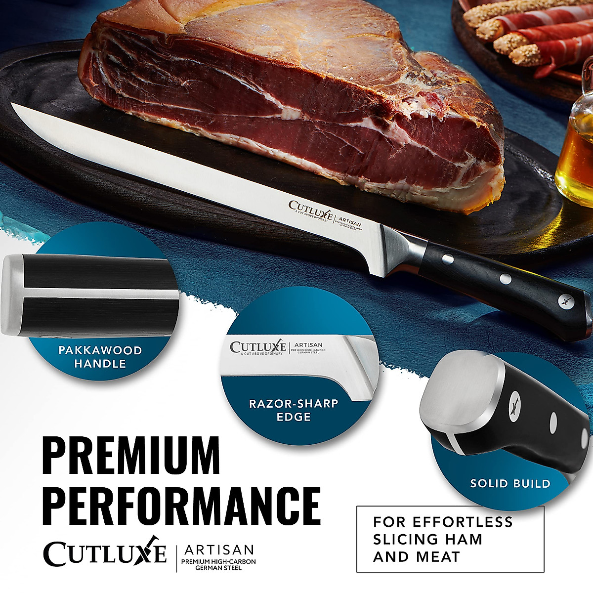 Cutluxe Ham Knife 10" - Spanish Style Meat Slicer, Carving Serrano Ibérico & Italian Prosciutto - Premium High Carbon Stainless Steel Blade - Ergonomic Handle - Artisan series