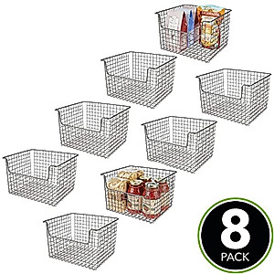 mDesign Metal Wire Food Storage Basket Organizer with Front Dip Opening for Organizing Kitchen Cabinets, Pantry Shelf, Bathroom, Laundry Room, Closets, Garage, Concerto Collection, 8 Pack - Dark Gray