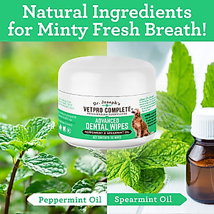 VetPro Complete Dr. Joseph's Advanced Dog Dental Wipes, 50 Count, Easy Teeth Cleaner for Dogs and Cats with Peppermint and Spearmint, Freshens Breath, Reduces Tartar