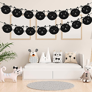 32 Pieces Black Cat Birthday Party Decoration Meow Banner Black Glitter Kitty Garland for Boys Girls Cat Meow Birthday Party Supplies