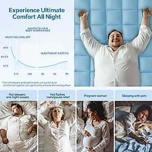 BEDELITE Pillow Top Mattress Topper for Back Pain Relief(1200GSM Down Alternative), Cooling Mattress Topper Queen Size for Hot Sleepers, Extra Thick Quilted Mattress Pad Cover with 8"-21" Deep Pocket