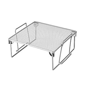 YBM HOME Stackable Shelf Storage Rack for Kitchen, Bathroom, and Office, Silver Mesh Wire Stainless Steel Organizer with Interlocking Legs, Foldable Design to Put Away (Small)
