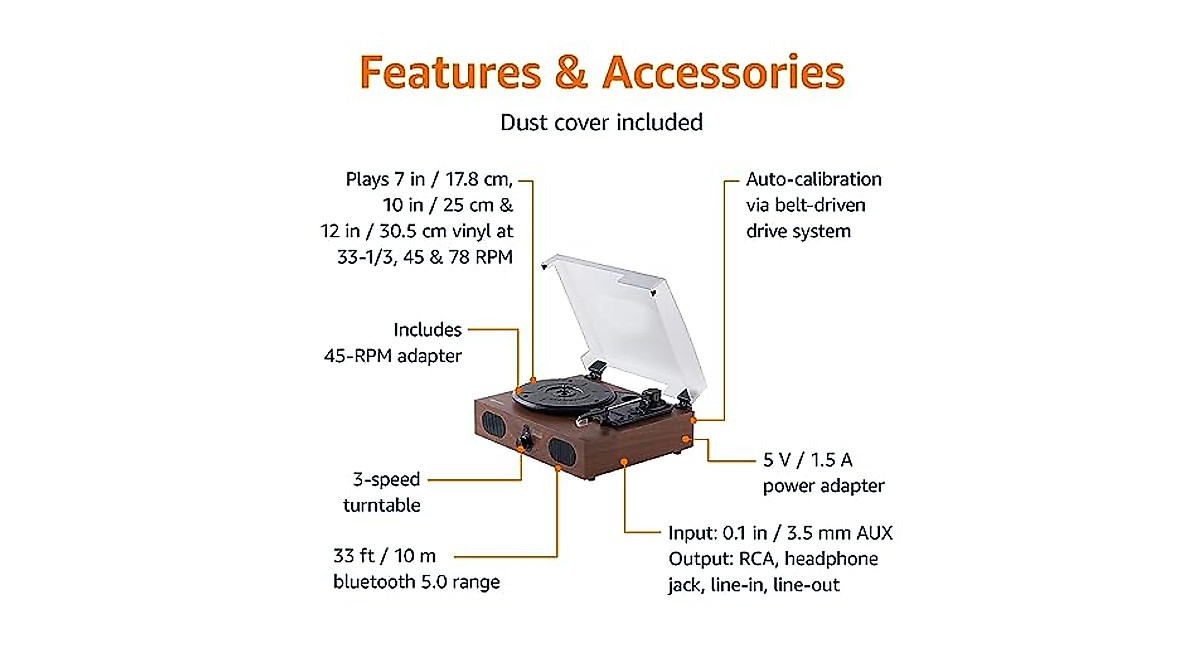 Amazon Basics Turntable with Bluetooth Speakers