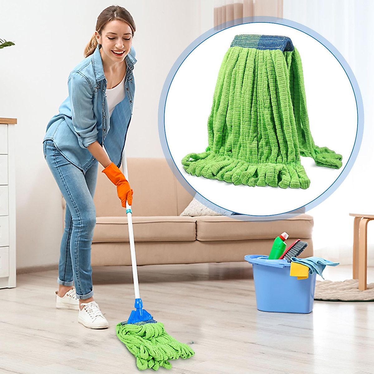 Lallisa 2 Pcs Commercial Mop Head Replacement 18 Oz Tube Microfiber Mop Heads for Floor Cleaning Industrial Mop Heads Looped End Wet Mop Head Refill for Home Commercial Industrial Use (Fruit Green)