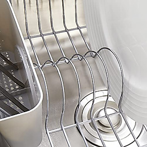 Sweet Home Collection 2 Piece Dish Drying Rack Set Drainer with Utensil Holder Simple Easy to Use Fits in Most Sinks, 14.5" x 13" x 5.25", Silver
