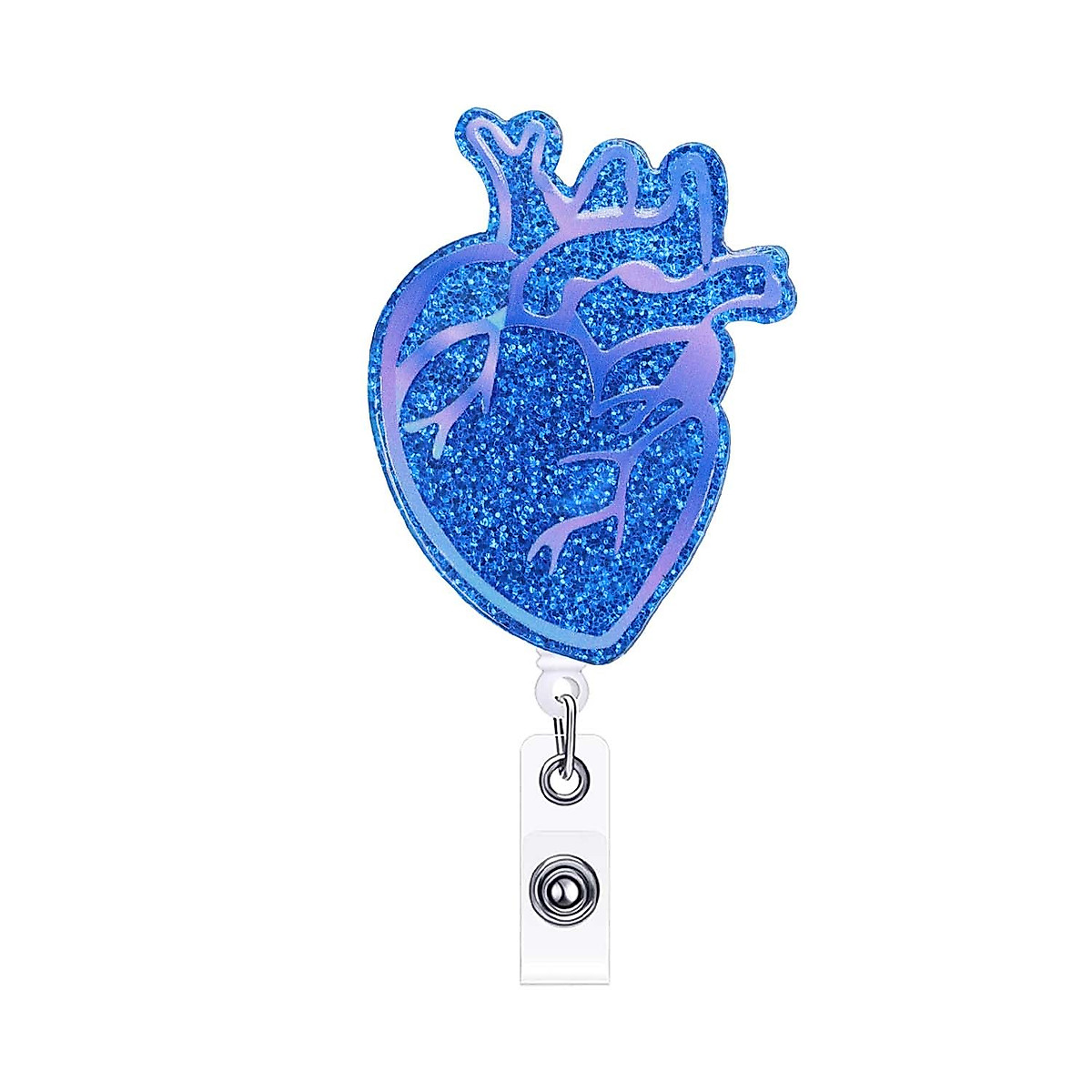 ANDGING Blue Cardiac Heart Badge Reel Holder Retractable Badge Clips Funny Cute Cardiology Nursing Badge Reels Retractable for Nurses Medical Badge Glitter RN LPN CNA ID Card Office Accessories