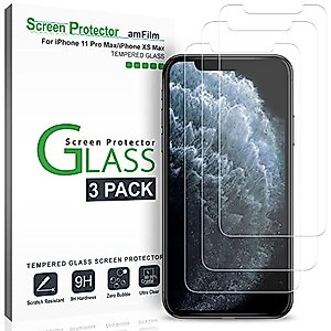 amFilm (3 Pack) Glass Screen Protector for iPhone 11 Pro Max/iPhone XS Max (6.5" Display) With Easy Installation Tray
