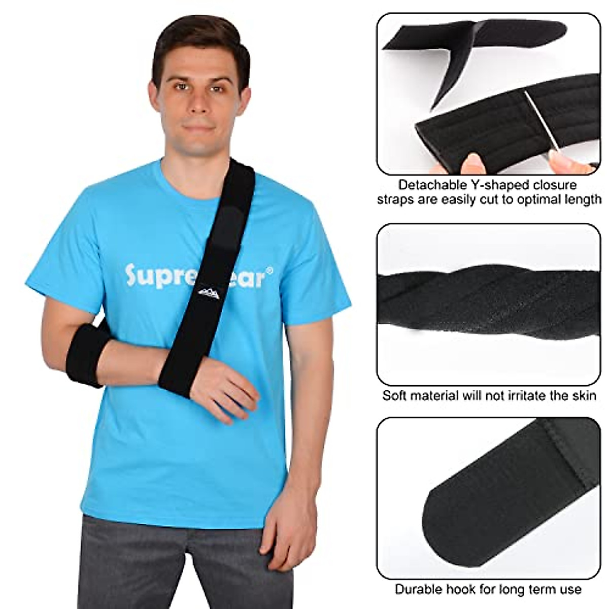 supregear Arm Sling, Adjustable Arm Support Strap, Lightweight Shoulder Immobilizer for Injured Arm Elbow, Broken Collarbone, Torn Rotator Cuff, Dislocation or AC Separation, Left Right, Men Women