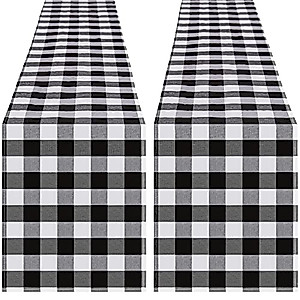 Buffalo Plaid Table Runners 2 Packs 13x84 Inches Check Black and White Table Runner Fall Thanksgiving Table Runners for Parties