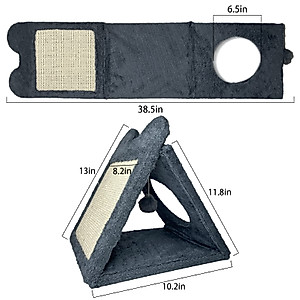 Fhiny Triangle Cat Scratching Post, Natural Sisal Cat Standing Scratch Board with Hanging Plush Ball Toy Pet Cave Nest Indoor Cats Pads Activity Center for Keeping Away from Furniture