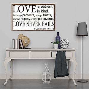 Wooden Framed Sign Wall Art Love is Patient is Kind. It Always Protects Always Trusts Always Hopes Always Perseveres. Love Never Fails 1 Corinthians 13:4.7-8 white-C15 33x55cm (13x22 Inch)