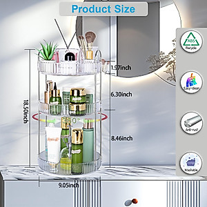 Niluks 360 Rotating Makeup Organizer for Vanity, Large Capacity Spinning Perfume Organizer, Bathroom Organizer, Cosmetic Skincare Holder Organizer for Countertop (Silver Clear, 3 Tier)