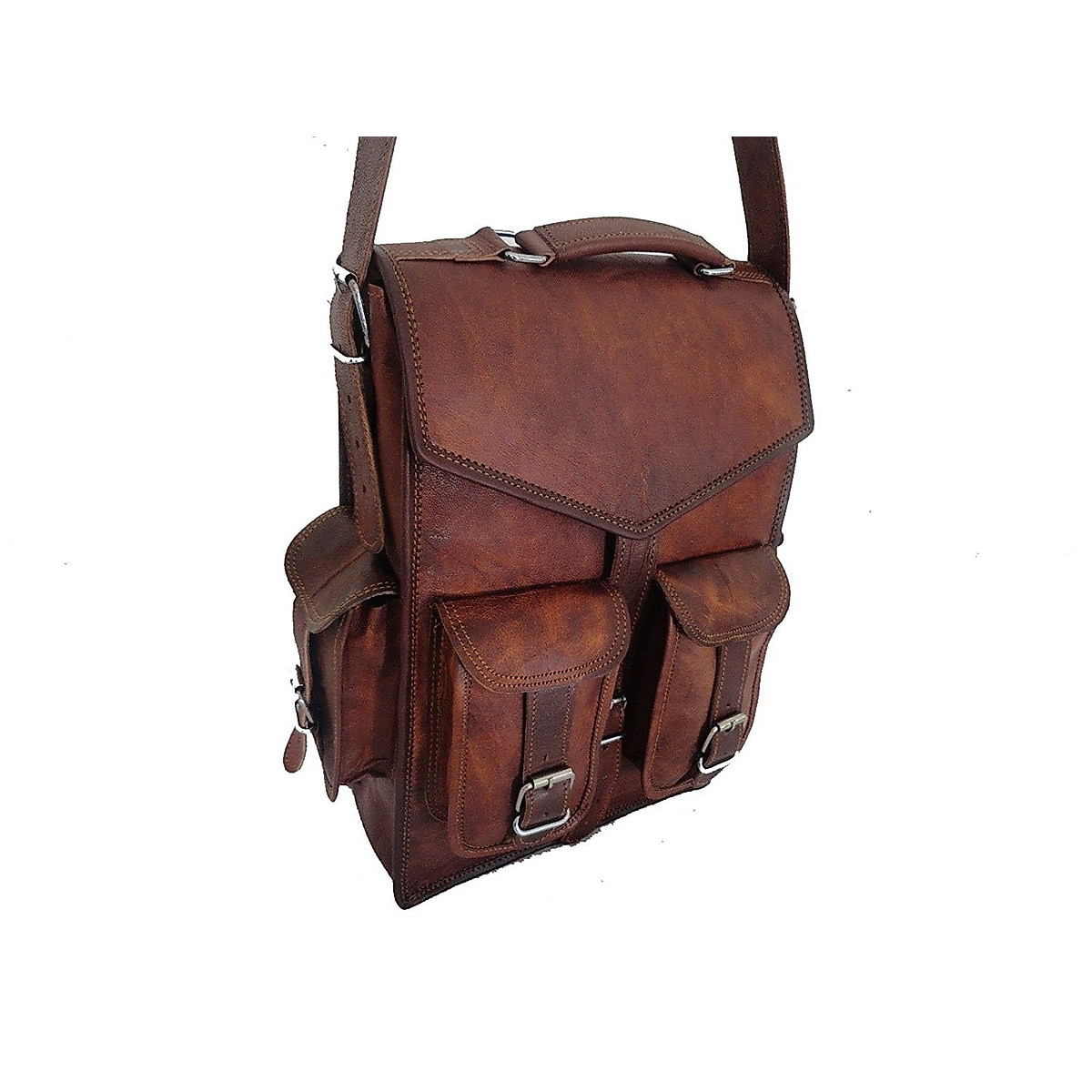 DHK 15" Brown Vintage Leather Backpack Laptop Messenger Bag Rucksack Sling for Men Women