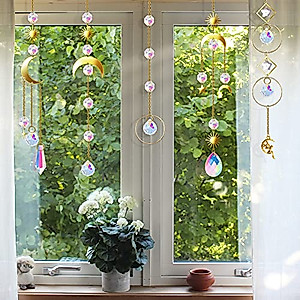 Crystal Suncatcher, 5pcs Window Hanging Sun Catchers Crystal Chandelier Ball Prism Pendant Light Catcher Ornament, Garden Suncatchers Window Rainbow Maker for Home Wedding Decoration Gifts