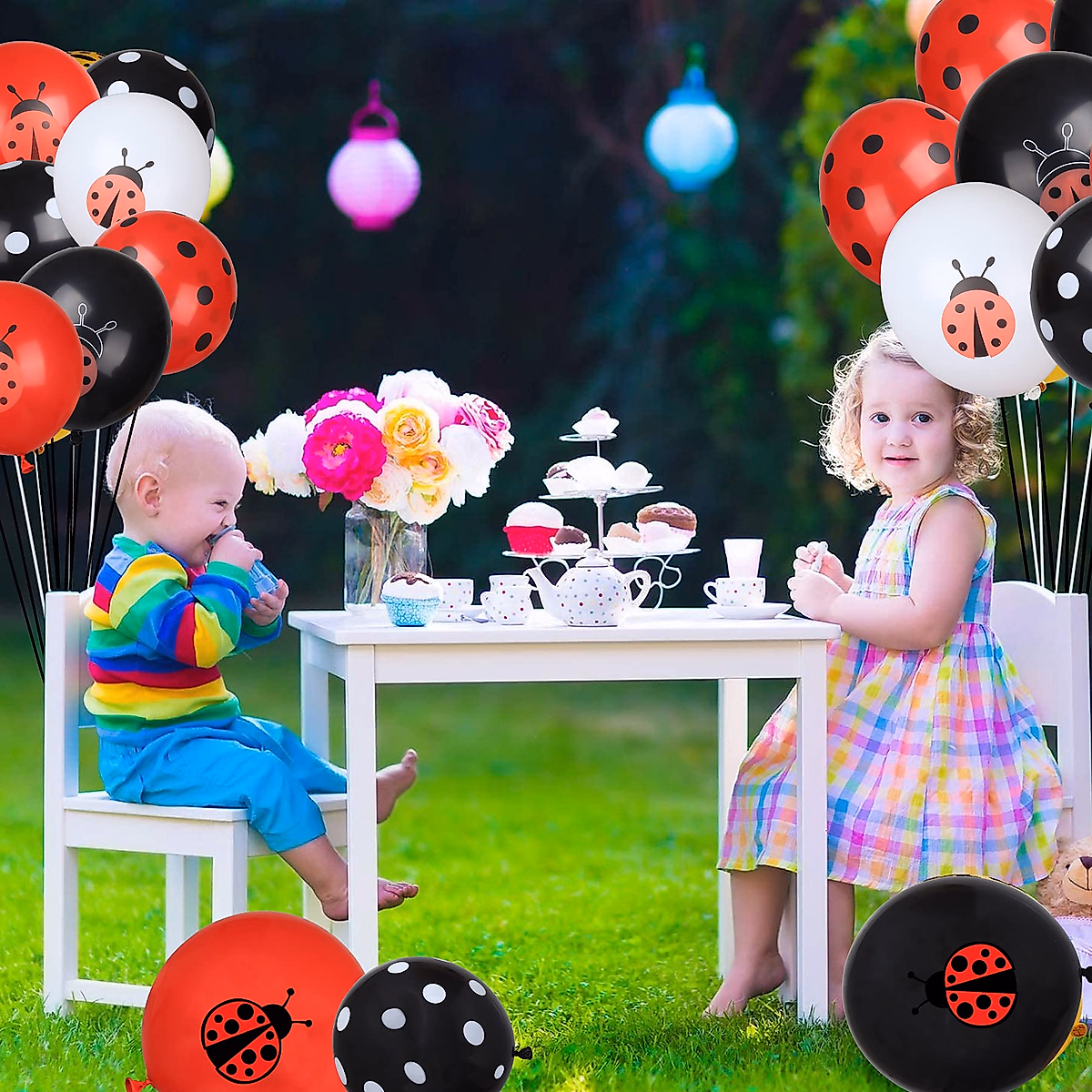 80 PCS Ladybug Balloons, 12 Inch Black White Polka Dots Latex Balloons Ladybug Pattern Balloons for Merry Christmas Party Ladybug Themed Party Supplies, Birthday, Wedding Baby Shower Decoration