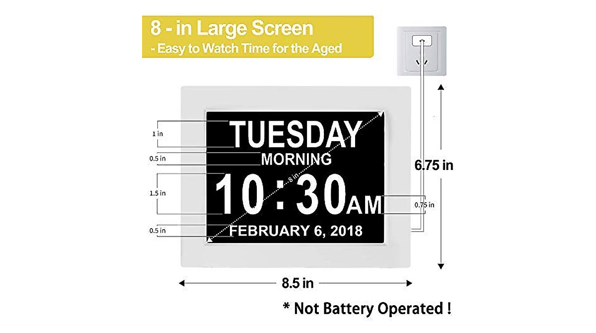 Easy Read 8" Digital Day Clock for Seniors & Vision Impaired