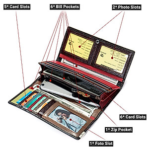 Eysee Wallets for women large Capacity Genuine Leather, Long Stitching wallet multi color