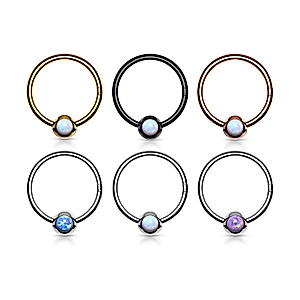 Pierced Owl 16GA Stainless Steel Synthetic Opal Ball Cartilage Helix Daith Septum Hinged Segment Ring (Silver Tone/Purple, 10mm Diameter)