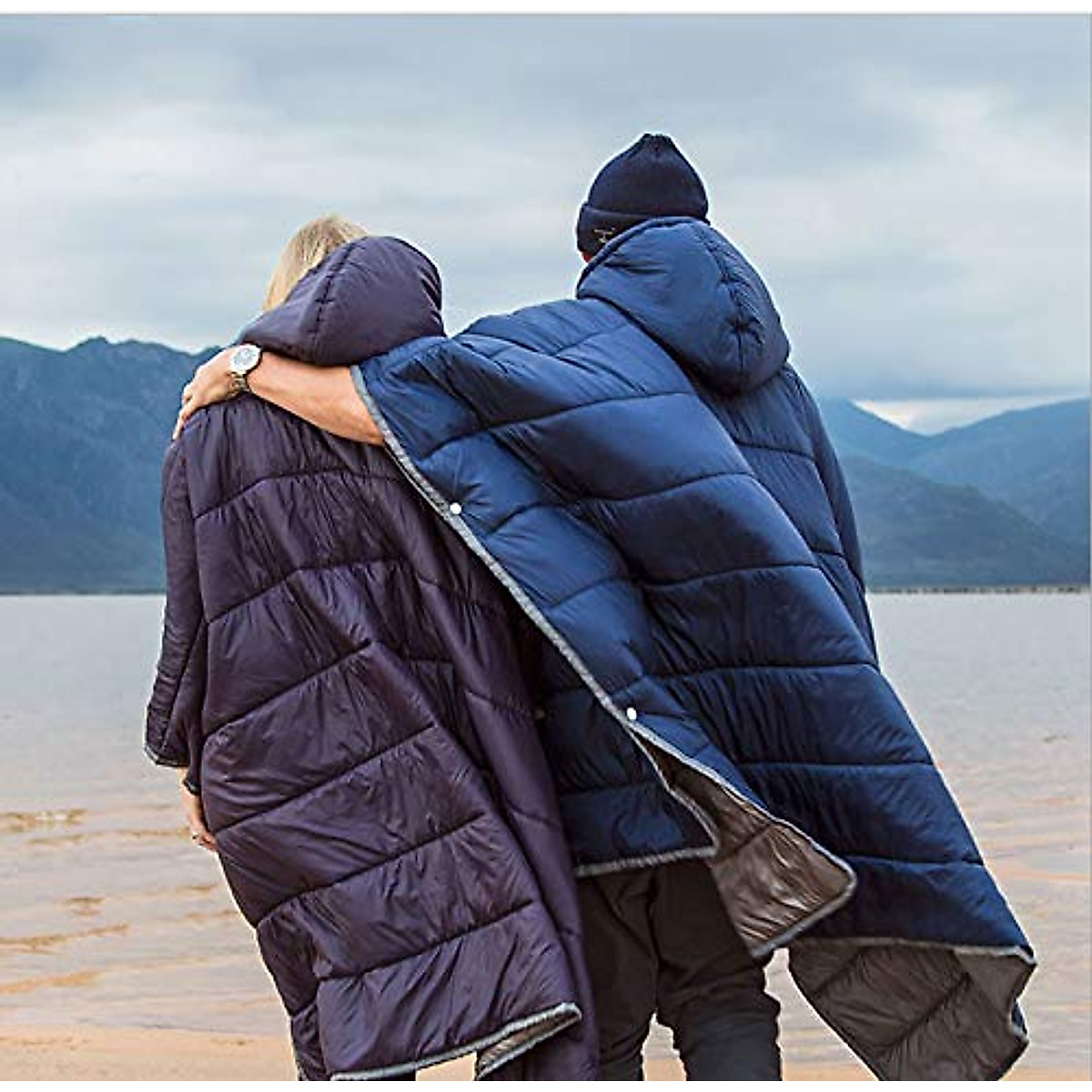 Thermal Poncho Wearable Hooded Blanket - Envelope Lightweight Camp Sleeping Bag Cloak Cape Windproof with Premium Stuff Compression Sack for Backpacking Hiking Hunting Fishing Military Outdoor Sport