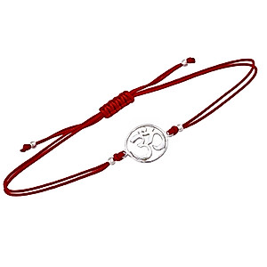 Red String Om Sterling Silver 925 Lucky Cord Adjustable Size Bracelet Thread Wristband Spiritual Yoga Charm Unisex Jewelry