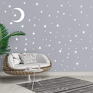 Easma Star Wall Decals (191stars+1moon+1heart) 3 Size White Stars and Moon Decals Removable Peel and Stick Stickers Fits Kids Room Decor