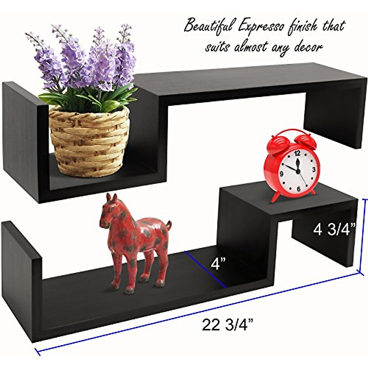 Greenco Floating Wall Shelves, Espresso Finish (2pcs) | Wall-Mounted Shelves, Storage, Hanging/Floating Shelf, Bookshelf, Book Organizer | Bedroom, Toilet, Restroom, Farmhouse, Wall, Bathroom Decor