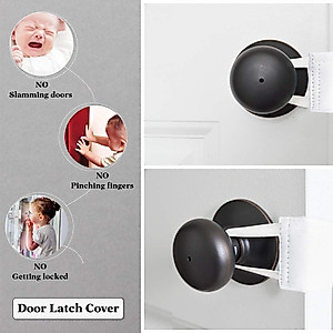 PONY DANCE Baby Door Latch Cover Closer - Nursery Door Silencer with Strong Elastic Straps, Thick Solid Cushion for Noise Reduction, Prevents Slamming, 3 Pieces, 4W x 2L Inches, Pure White