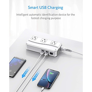 BESTEK Universal Travel Adapter, Worldwide Plug Adapter 110-220V to 110V Voltage Converter 250W with 6A 4-Port USB Charging 3 AC Sockets and EU/UK/AU/US/India International Outlet Adapter