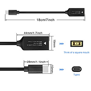 GINTOOYUN PD65W Lenovo Square Mouth to USB-C Charging Cable Lenovo Square Mouth to Type-C Charger Power Adapter Cable for Laptops,Mobile Phones,Tablets, Rechargeables,etc(7Inch)(Lenovo Square Mouth)