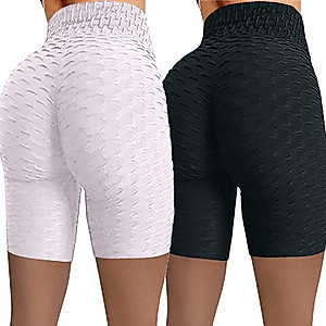 Bblulu 2 Pack Women's Textured Booty Tights High Waisted Ruched Butt Lifting Leggings Tummy Control Push Up Workout Yoga Pant