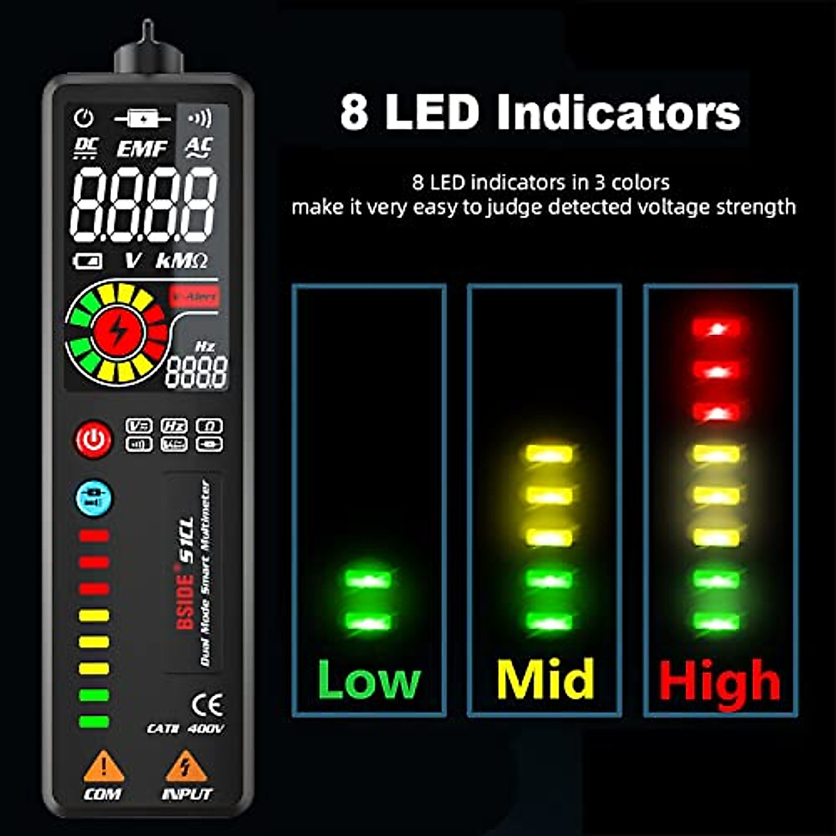 BSIDE Voltage Tester, Color LCD 3-Results Display AC Voltage Detector, Non-Contact with Adjustable Sensitivity, Integrated Multimeter, Dual Range Electric Voltage Sensor Pen with Protect Case