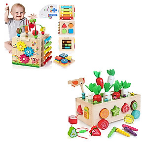 Bravmate Wooden Activity Cube | 8-in-1 Montessori Toys for 1 Year Old Toddlers Educational Toys for Boys Girls