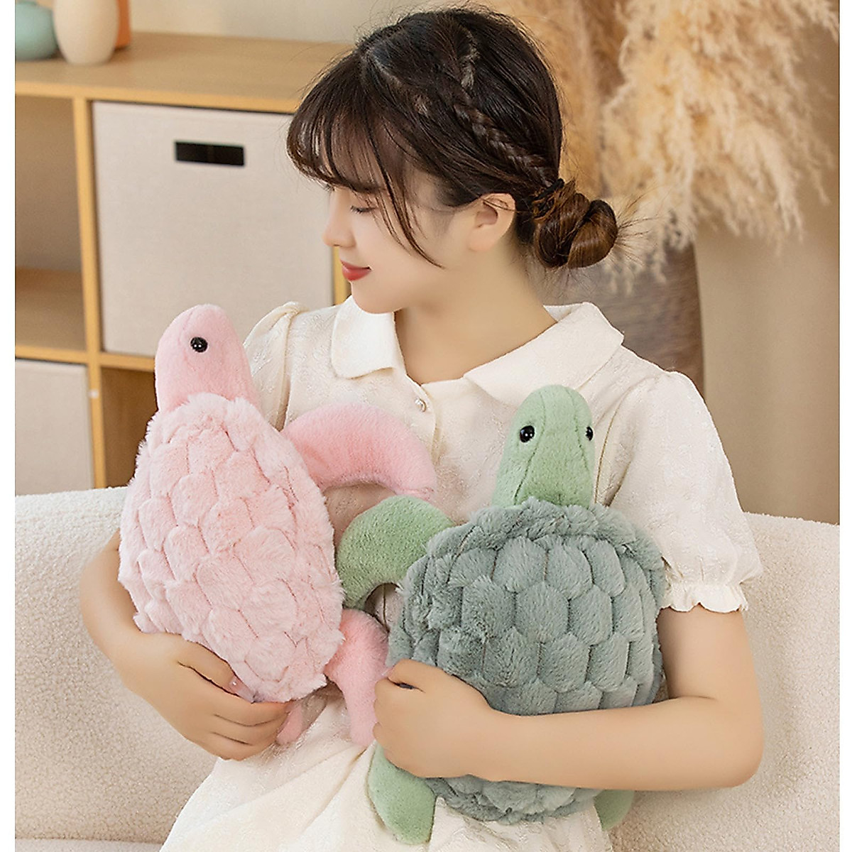 Yoholto Turtle Plush Pillow, Turtle Stuffed Animal, Tortoise Plush Toy, Birthday Holiday Home Decoration for Girls Boys (15 Inch, Pink)