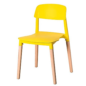 Fabulaxe Modern Plastic Dining Chair Open Back with Beech Wood Legs, Yellow