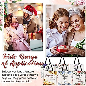 Silkfly 6 Pcs Bible Tote Bags for Women, Shoulder Scripture Religious Reusable Tote Bags Floral Verse Christian Tote Bag for Beach Market Travel Grocery Christmas Gift